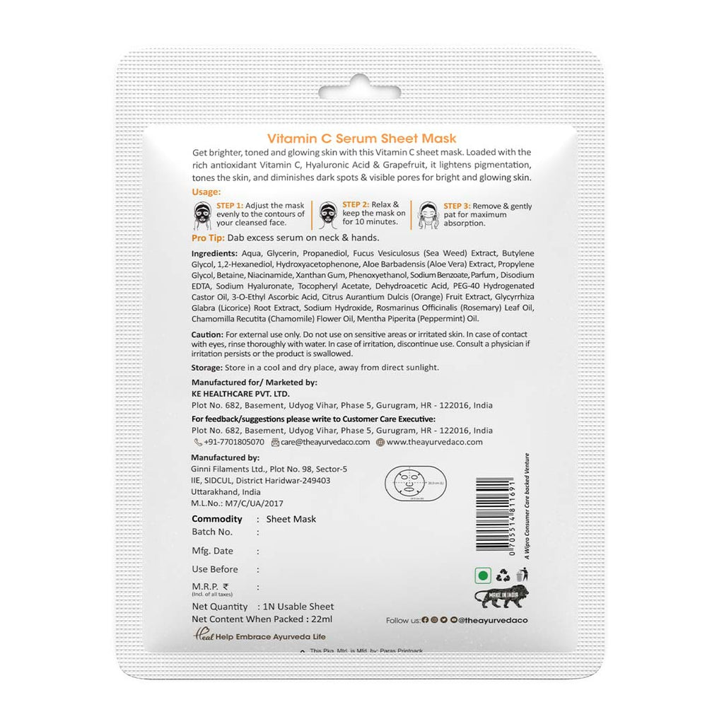 Buy Vitamin C Serum Sheet Mask (Pack of 3) Online at T.A.C.